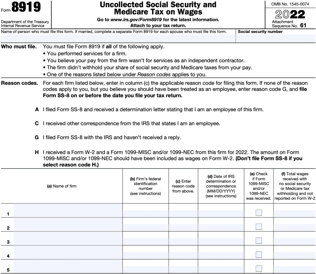 IRS Form 8919 Instructions - Social Security & Medicare Taxes