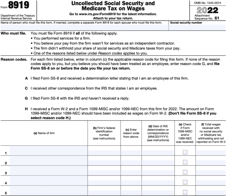 IRS Form 8919 Instructions - Social Security & Medicare Taxes