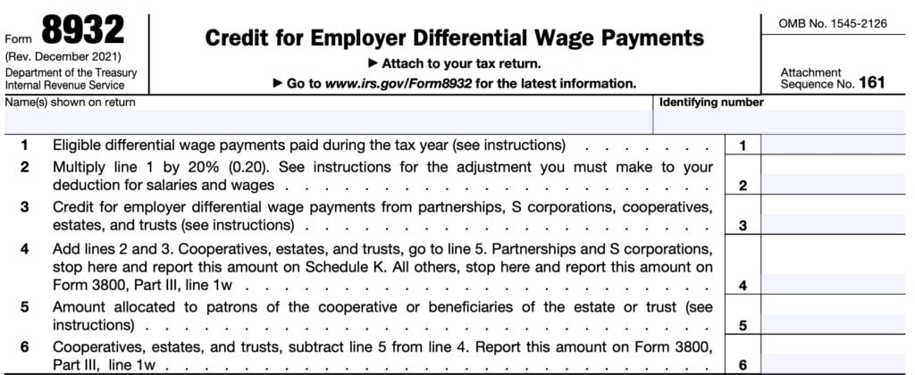 IRS Form 8932 Instructions - Differential Wage Payment Tax Credit