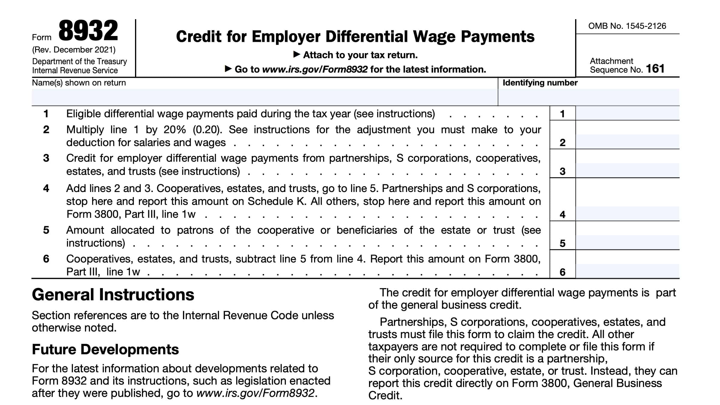 IRS Form 8932 Instructions - Differential Wage Payment Tax Credit