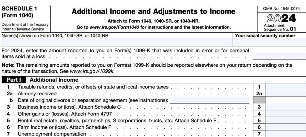 IRS Schedule 1 Instructions - Additional Income & AGI Adjustments