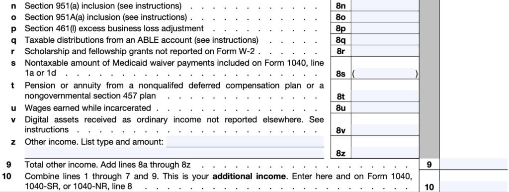 IRS Schedule 1 Instructions - Additional Income & AGI Adjustments