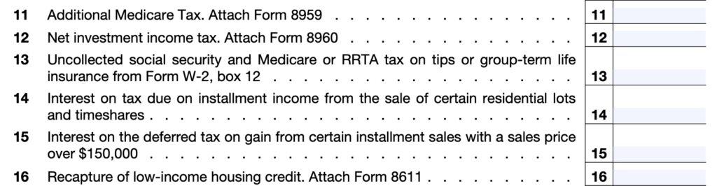 IRS Schedule 2 Instructions - Additional Taxes