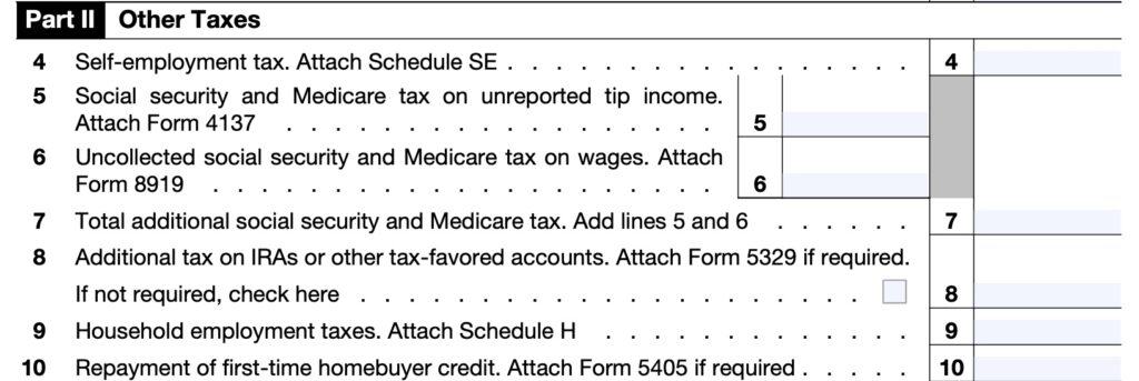 IRS Schedule 2 Instructions - Additional Taxes