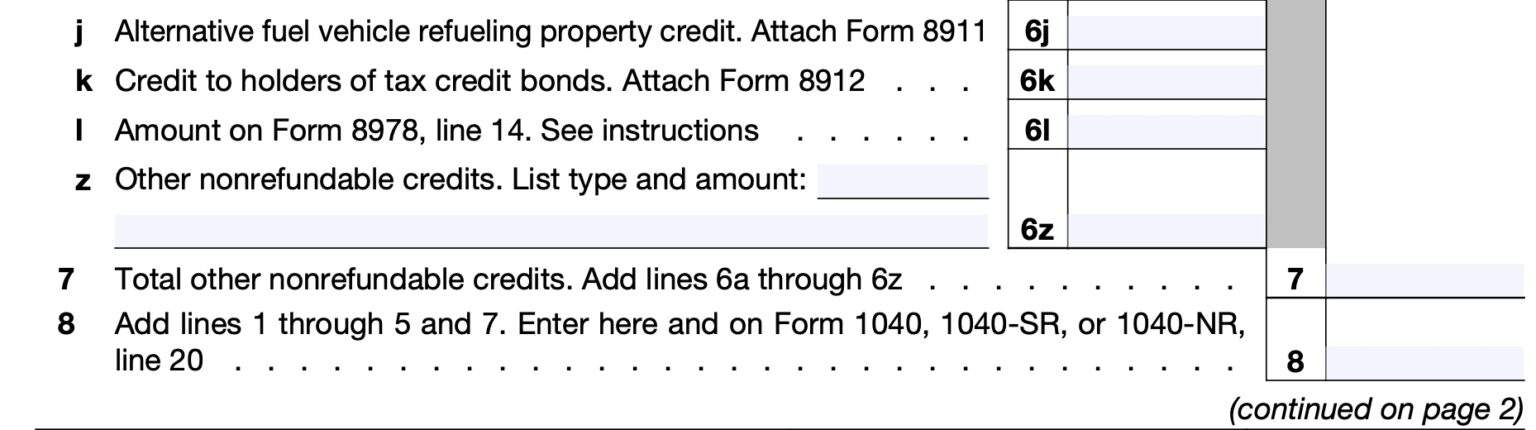IRS Schedule 3 Instructions - Additional Credits & Payments