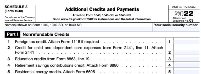 IRS Schedule 3 Instructions - Additional Credits & Payments
