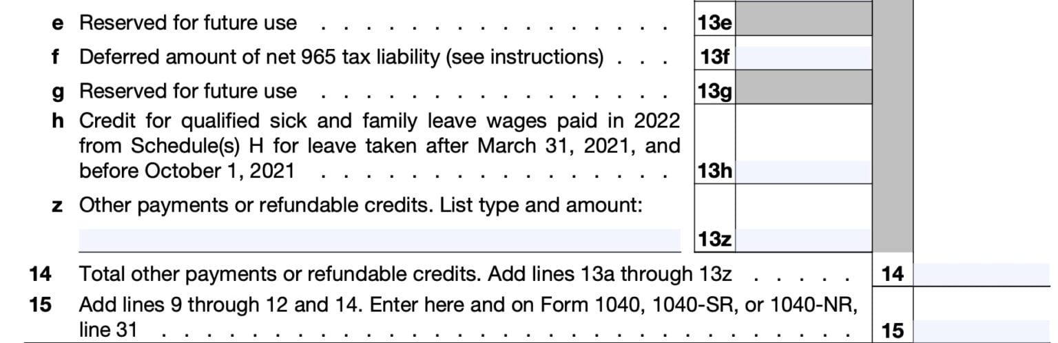 IRS Schedule 3 Instructions - Additional Credits & Payments