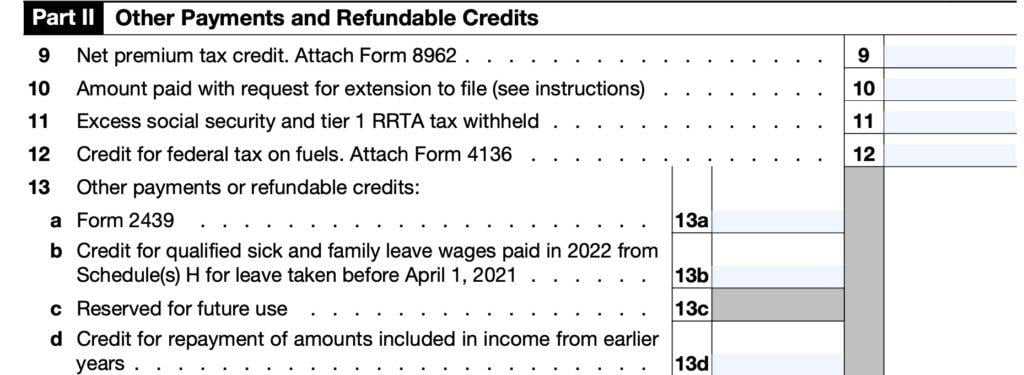 IRS Schedule 3 Instructions - Additional Credits & Payments