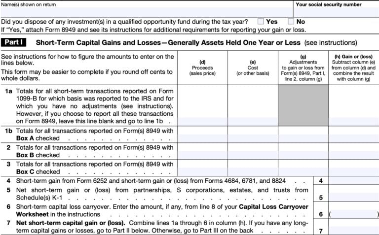 IRS Schedule D Instructions - Capital Gains And Losses
