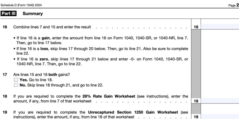 IRS Schedule D Instructions - Capital Gains And Losses
