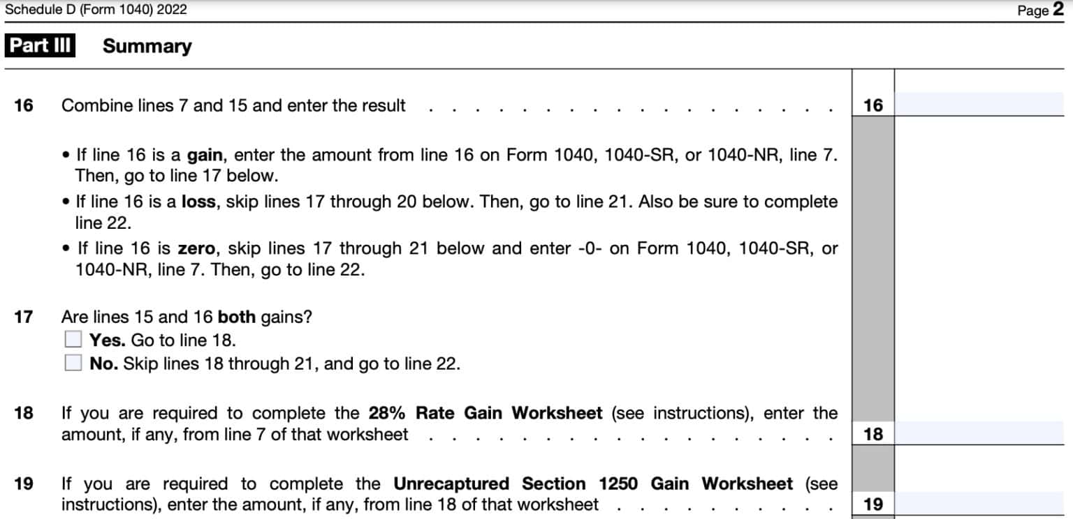 IRS Schedule D Instructions - Capital Gains And Losses