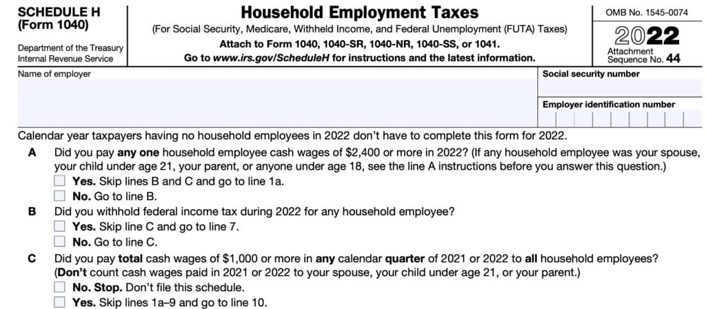 IRS Schedule H Instructions - Household Employment Taxes