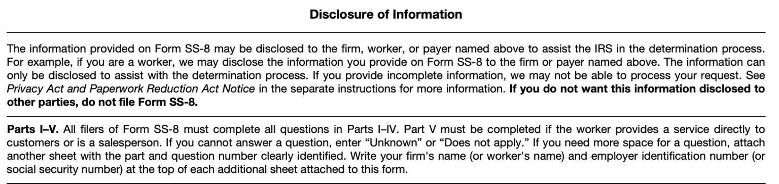 IRS Form SS-8 Instructions - IRS Determination of Worker Status