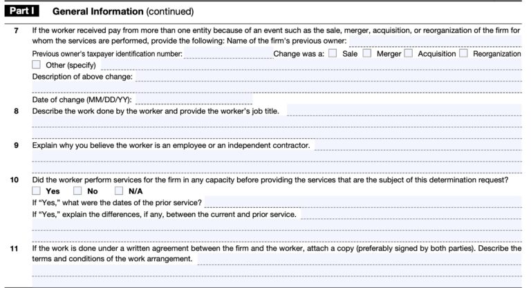 IRS Form SS-8 Instructions - IRS Determination of Worker Status