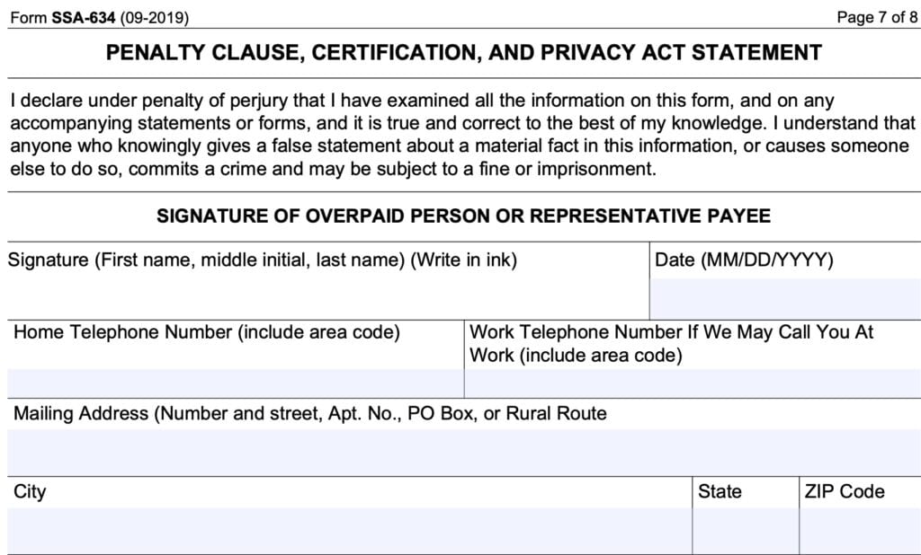Form SSA 634 Instructions - Change in Overpayment Recovery