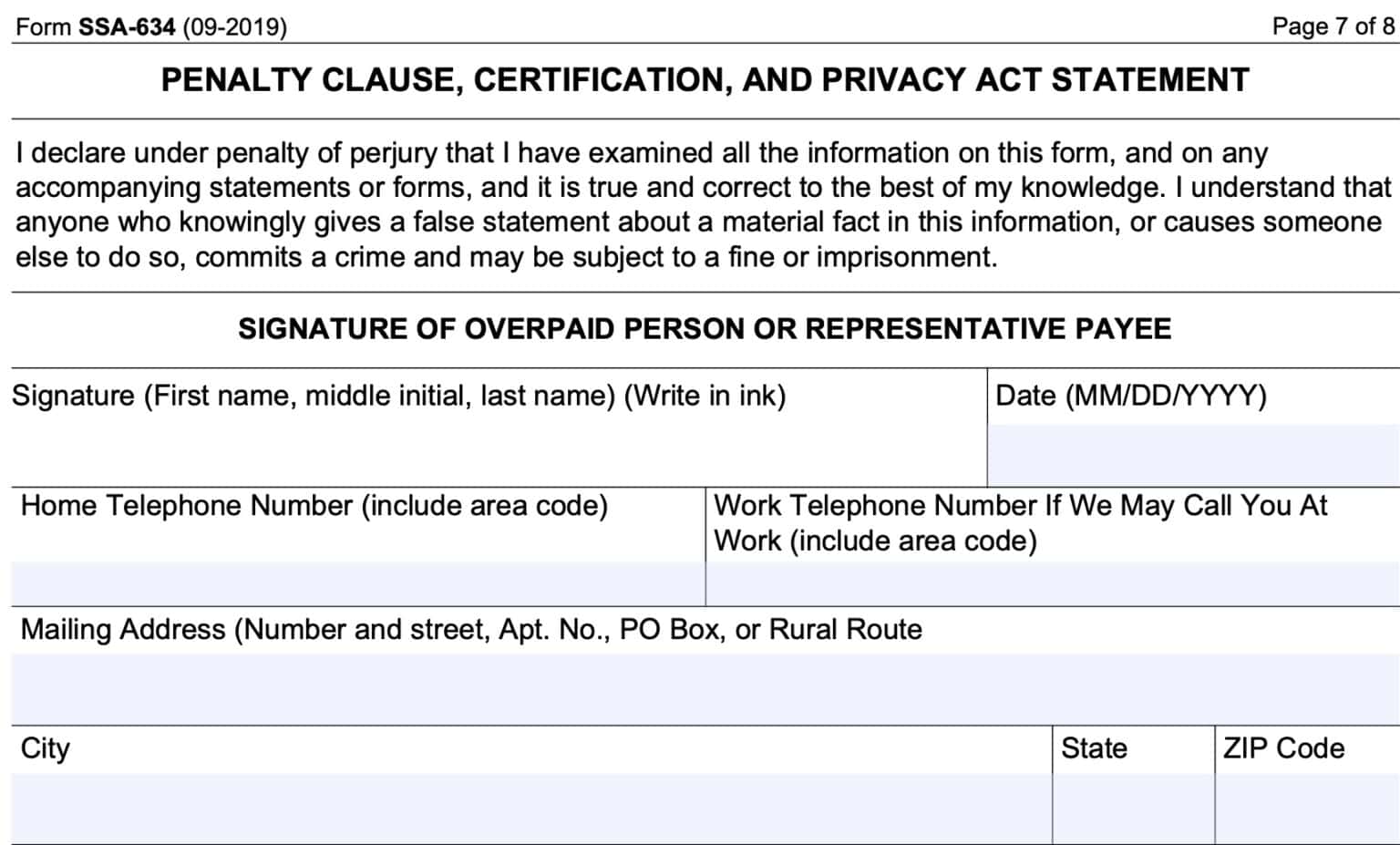 Form SSA 634 Instructions - Change in Overpayment Recovery