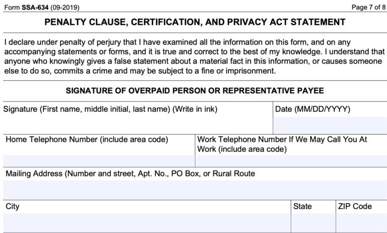 Form SSA 634 Instructions - Change in Overpayment Recovery