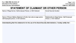 Form SSA 795 Instructions -Statement of Claimant or Other Person