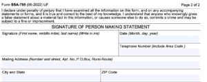 Form SSA 795 Instructions -Statement of Claimant or Other Person