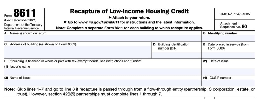 IRS Form 8611 Instructions -Low-Income Housing Credit Recapture
