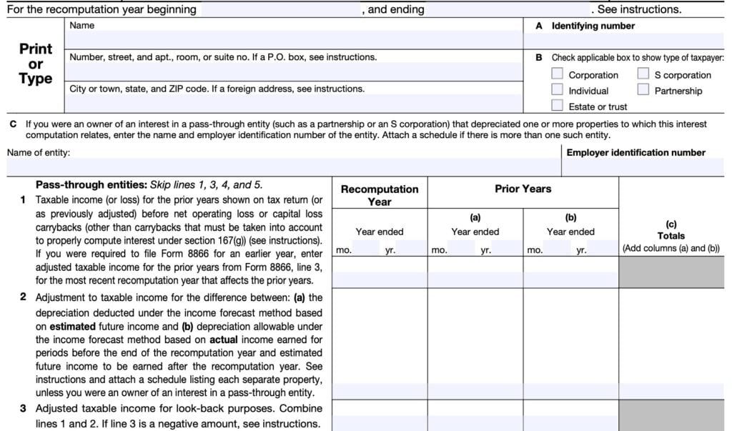IRS Form 8866 Instructions - Interest Under the Look-Back Method