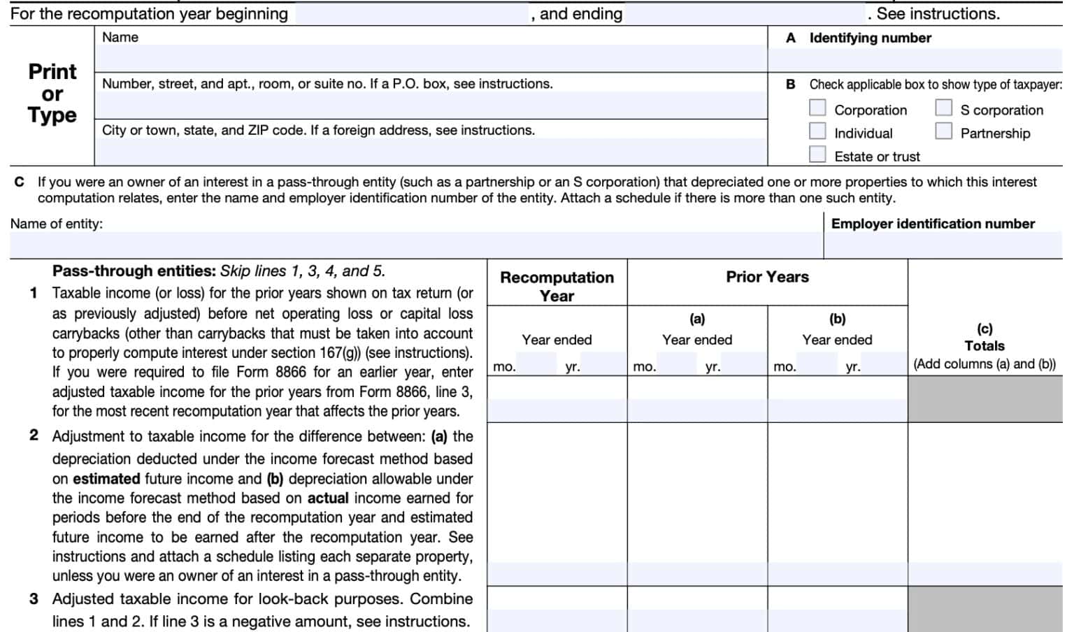 IRS Form 8866 Instructions - Interest Under the Look-Back Method