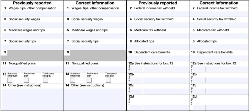 IRS Form W-2c Instructions - Corrected Wage and Tax Statement