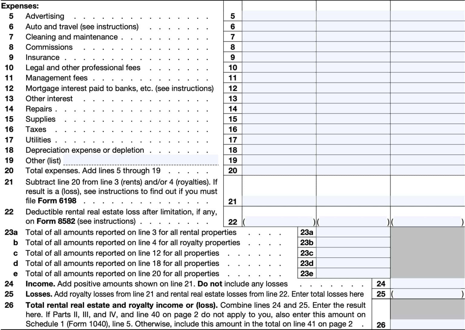 IRS Schedule E Instructions - Supplemental Income and Loss
