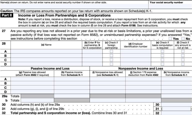IRS Schedule E Instructions - Supplemental Income and Loss