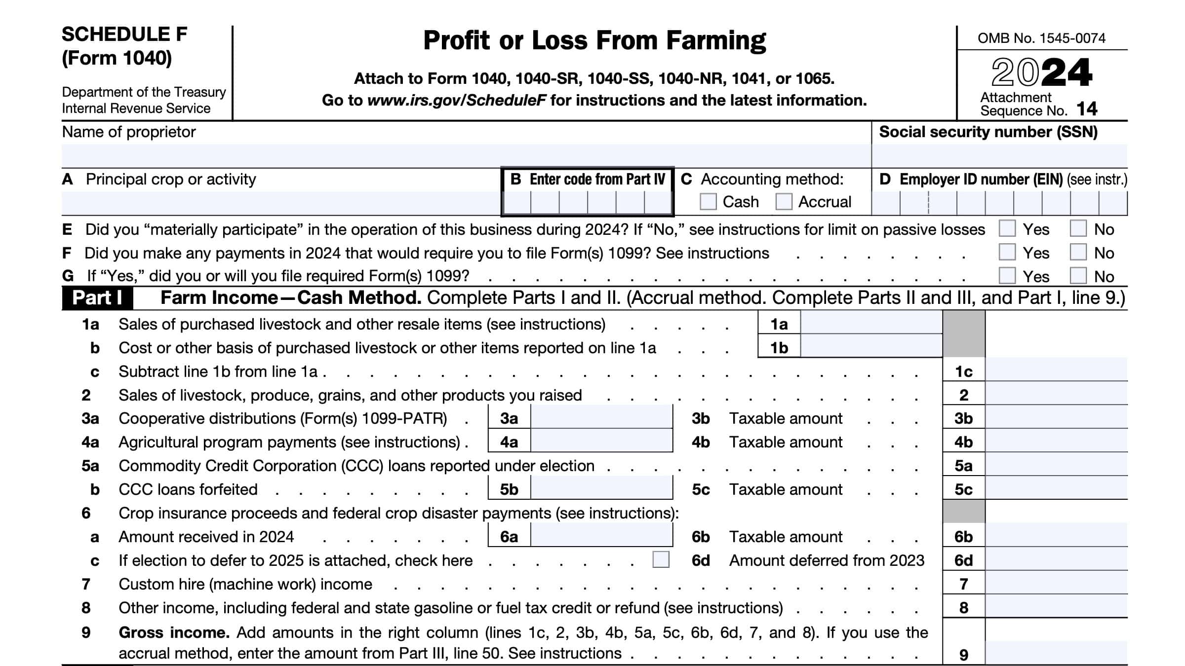 IRS Schedule F Instructions - Reporting Farming Profit or Loss