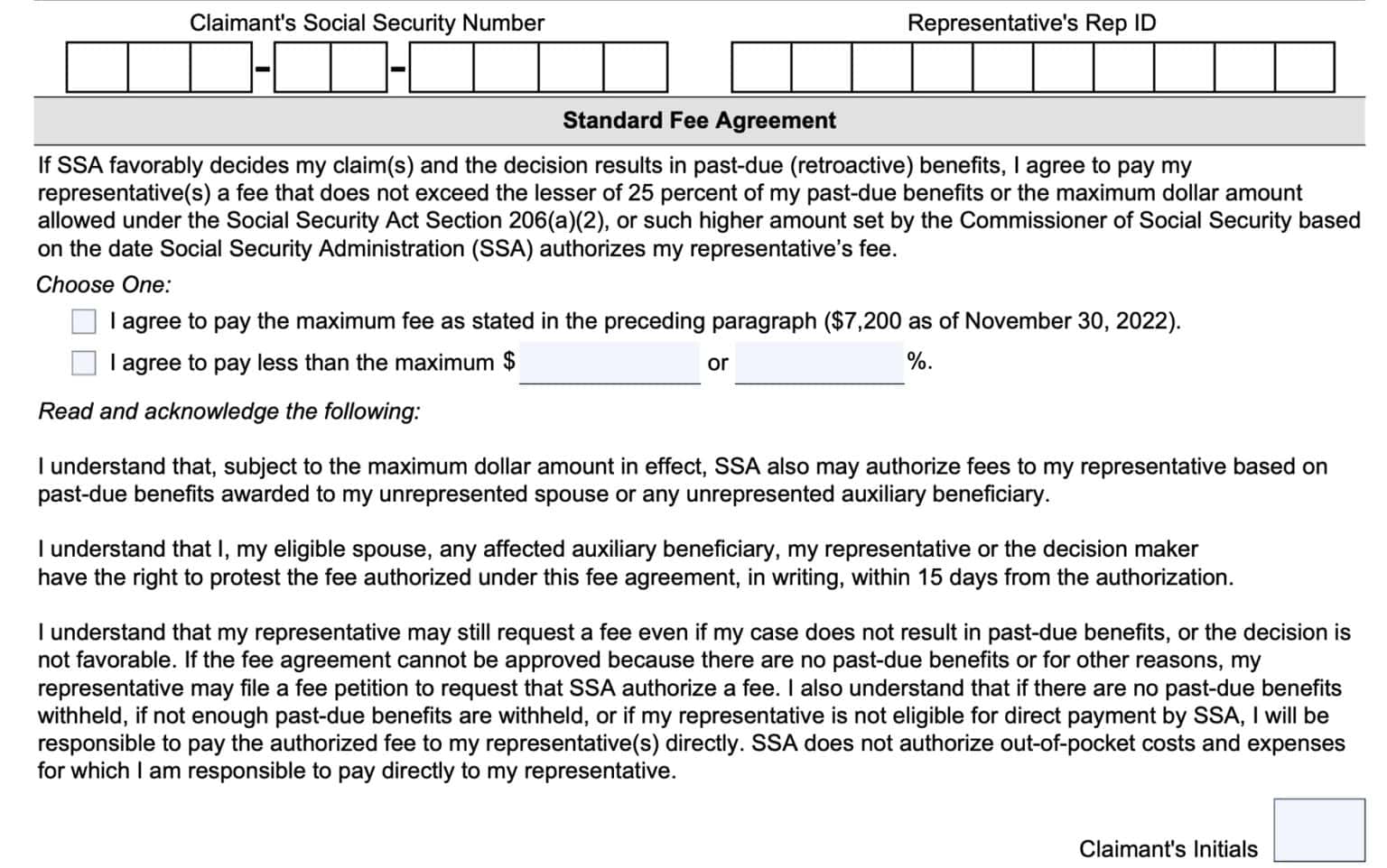 Form SSA 1693 Instructions - SSA Representation Fee Agreements