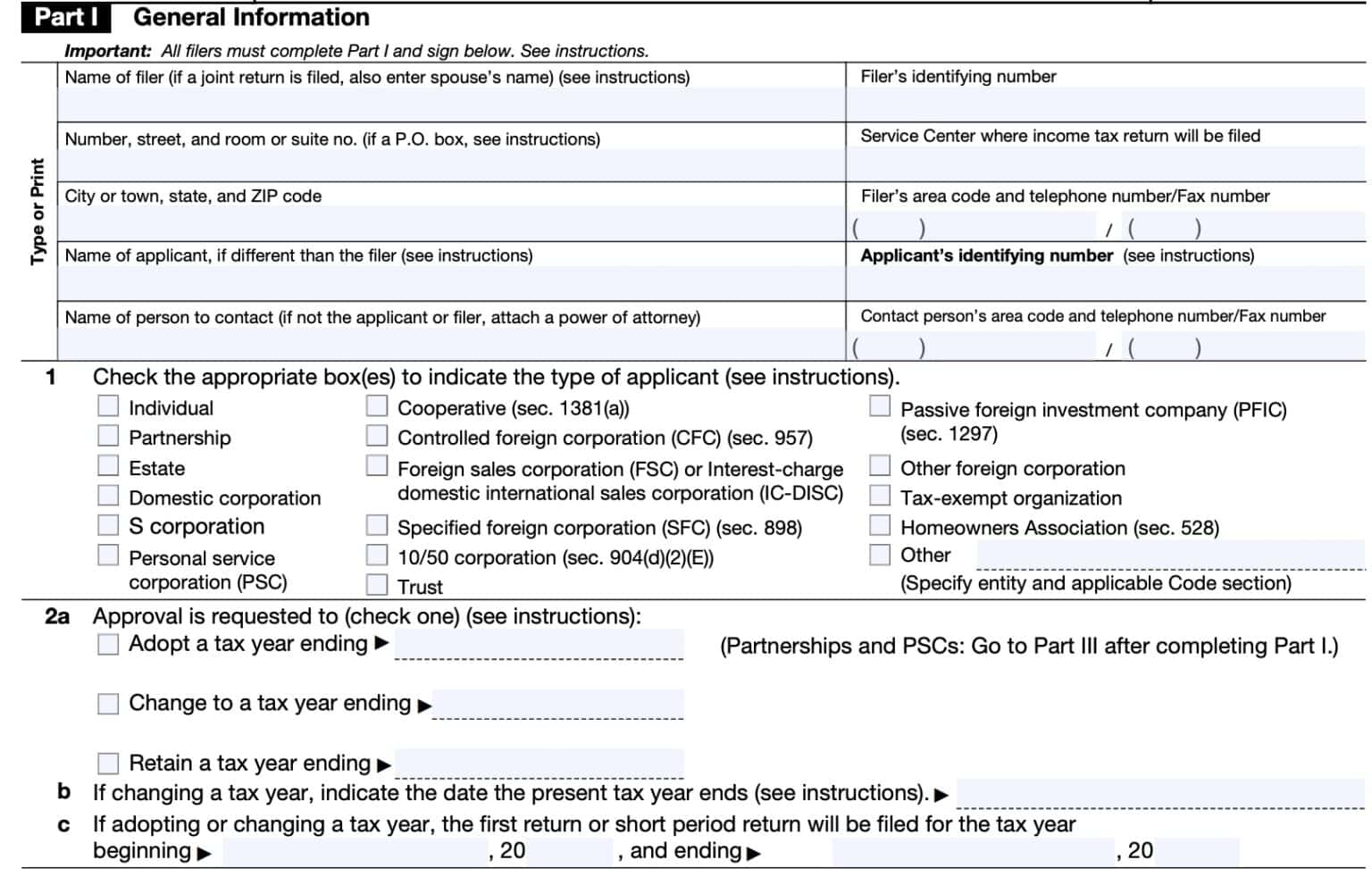 IRS Form 1128 Instructions - Changes to Tax Year