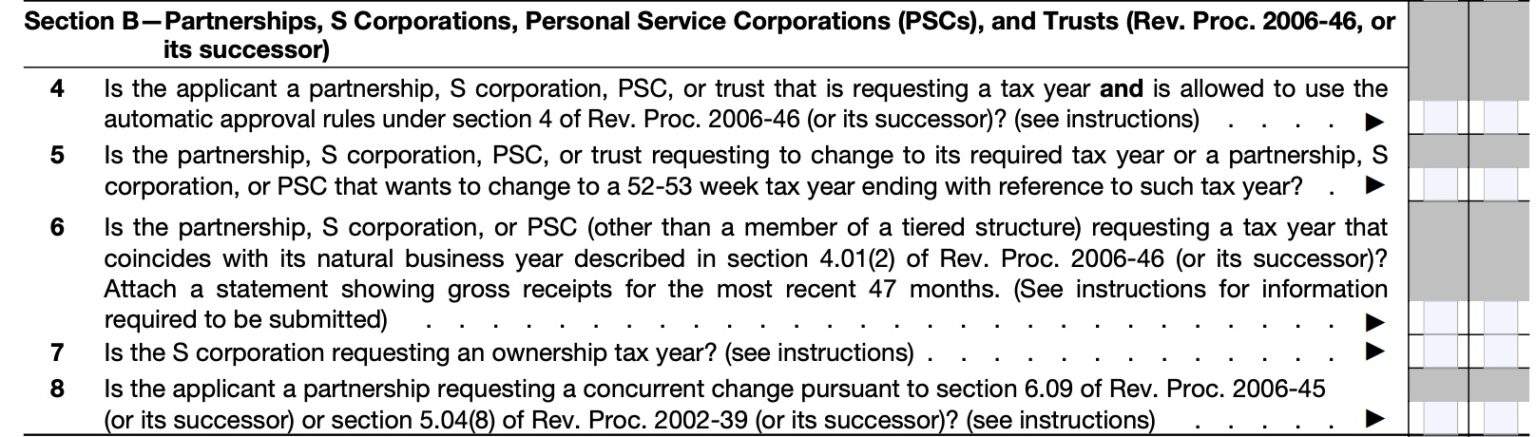 IRS Form 1128 Instructions - Changes to Tax Year