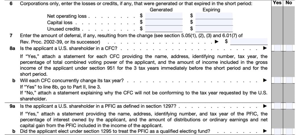 IRS Form 1128 Instructions - Changes to Tax Year