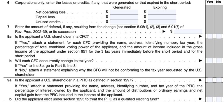 IRS Form 1128 Instructions - Changes to Tax Year