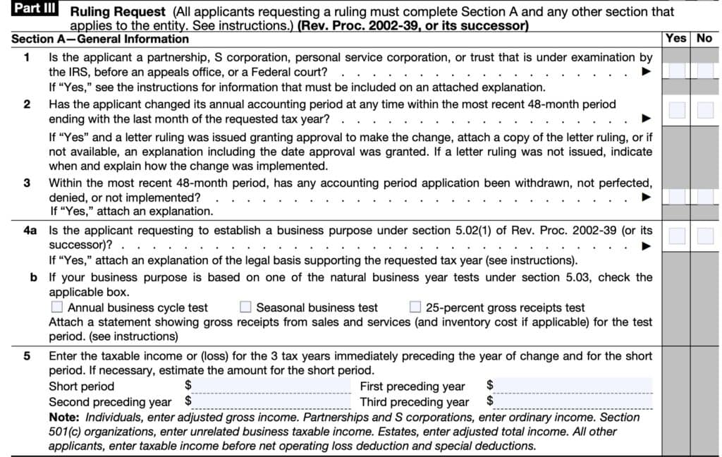 IRS Form 1128 Instructions - Changes to Tax Year