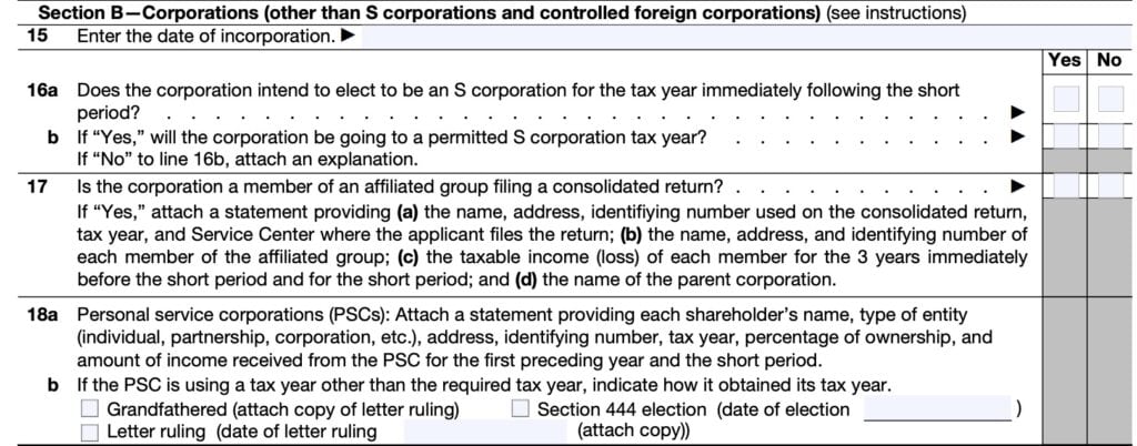 IRS Form 1128 Instructions - Changes to Tax Year