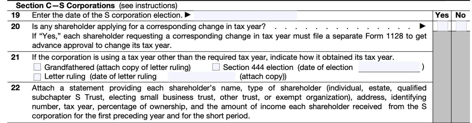 IRS Form 1128 Instructions - Changes to Tax Year