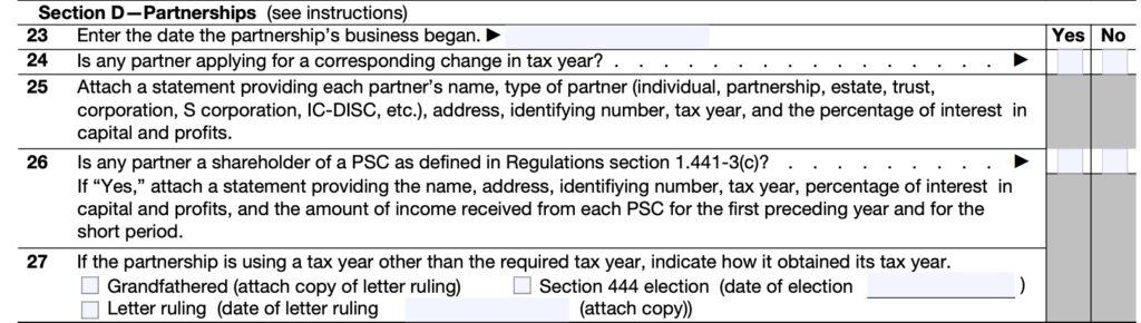 IRS Form 1128 Instructions - Changes to Tax Year