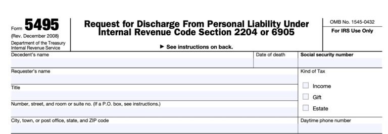 IRS Form 5495 Instructions - Request For Discharge of Tax Liability