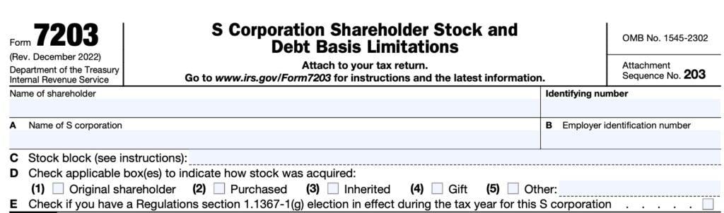IRS Form 7203 Instructions - S Corporation Stock & Debt Basis