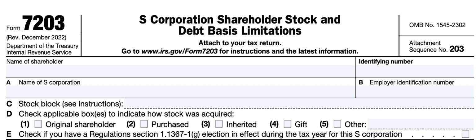 IRS Form 7203 Instructions - S Corporation Stock & Debt Basis