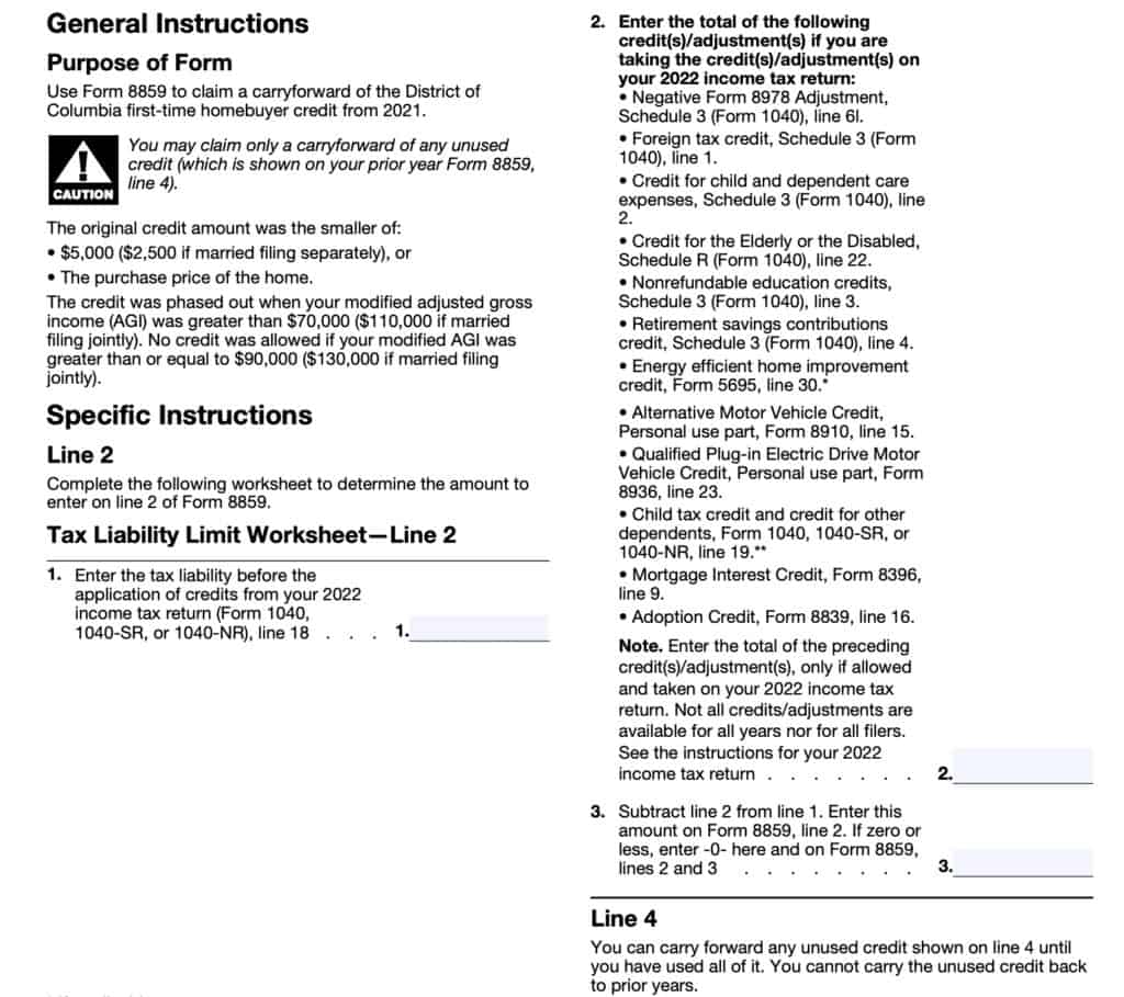 IRS Form 8859 Instructions - D.C. First-Time Homebuyer Credit