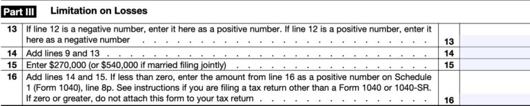 IRS Form 461 Instructions - Limitation on Business Losses