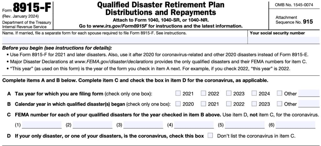 IRS Form 8915-F Instructions - Qualified Disaster Distributions