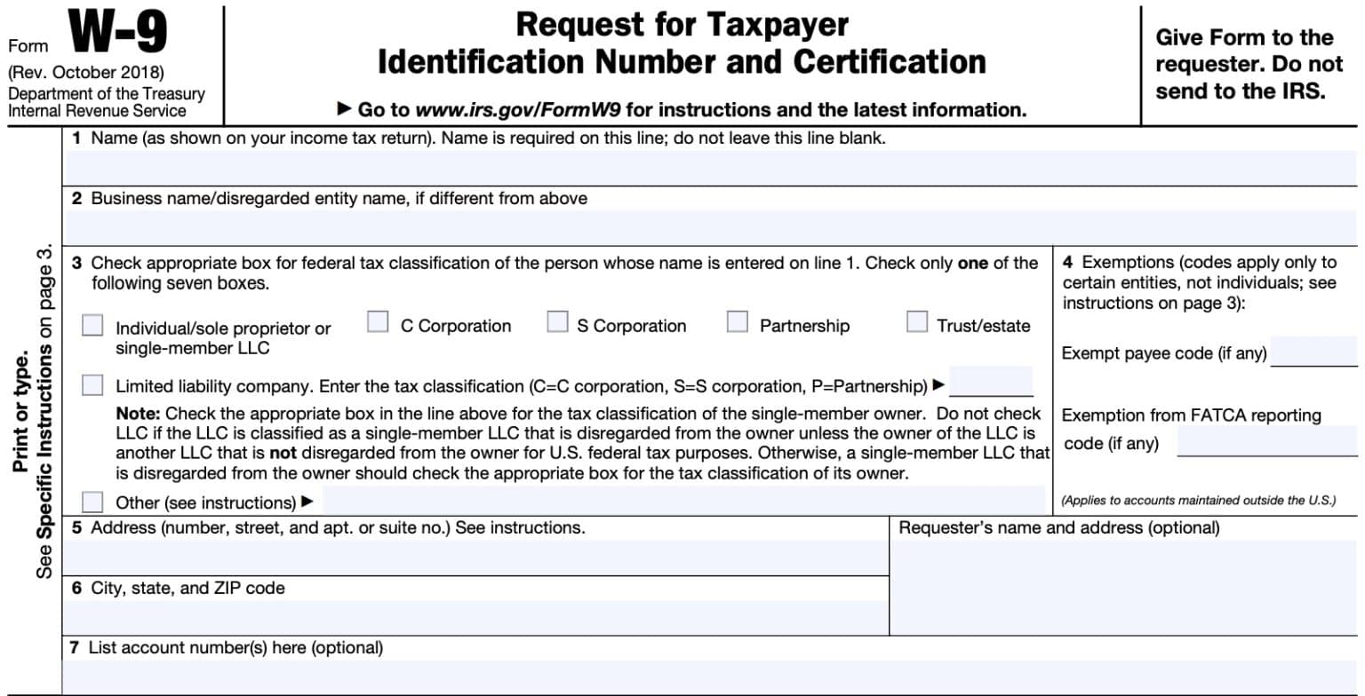 IRS Form W-9 Instructions - Request for Tax ID Number
