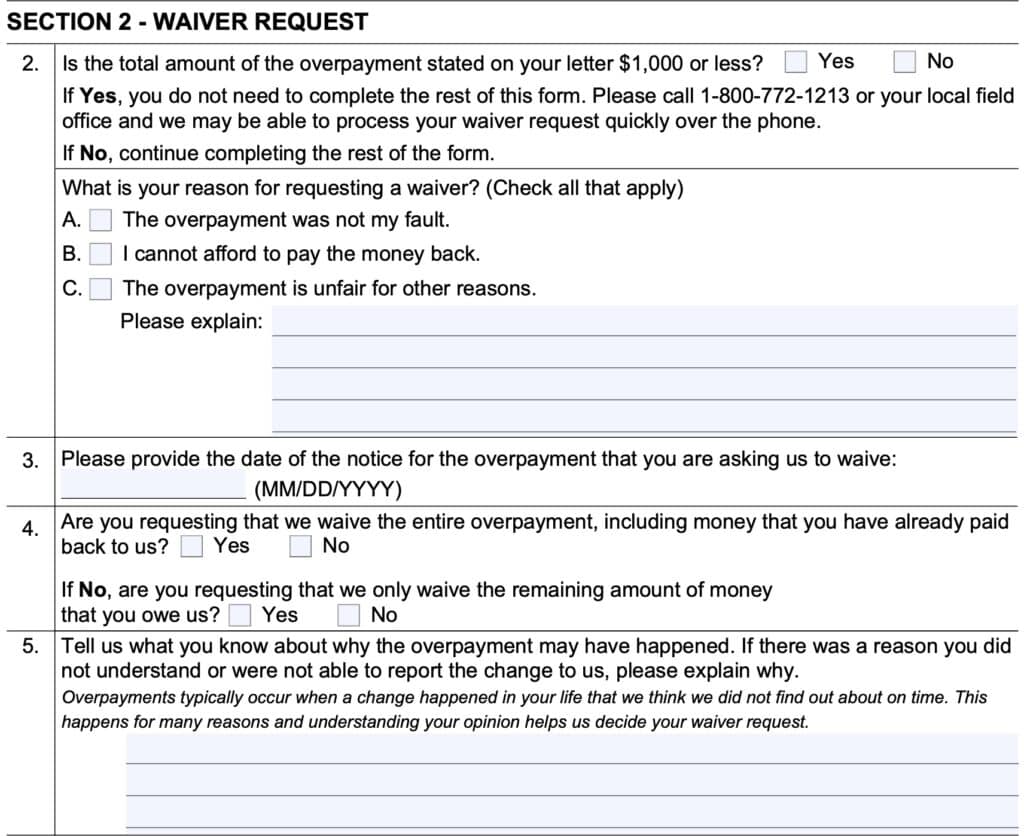 Form SSA 632-BK Instructions - Waiver of Overpayment Recovery