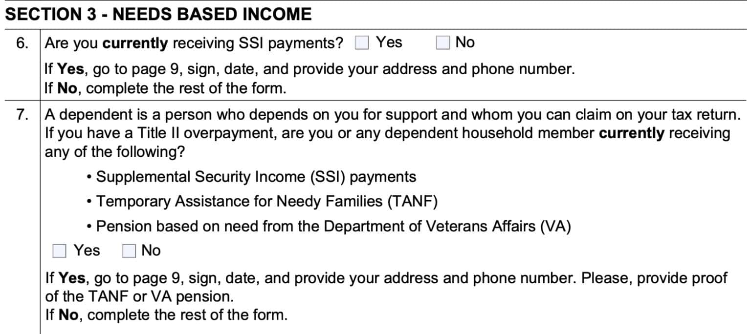 Form SSA 632-BK Instructions - Waiver of Overpayment Recovery