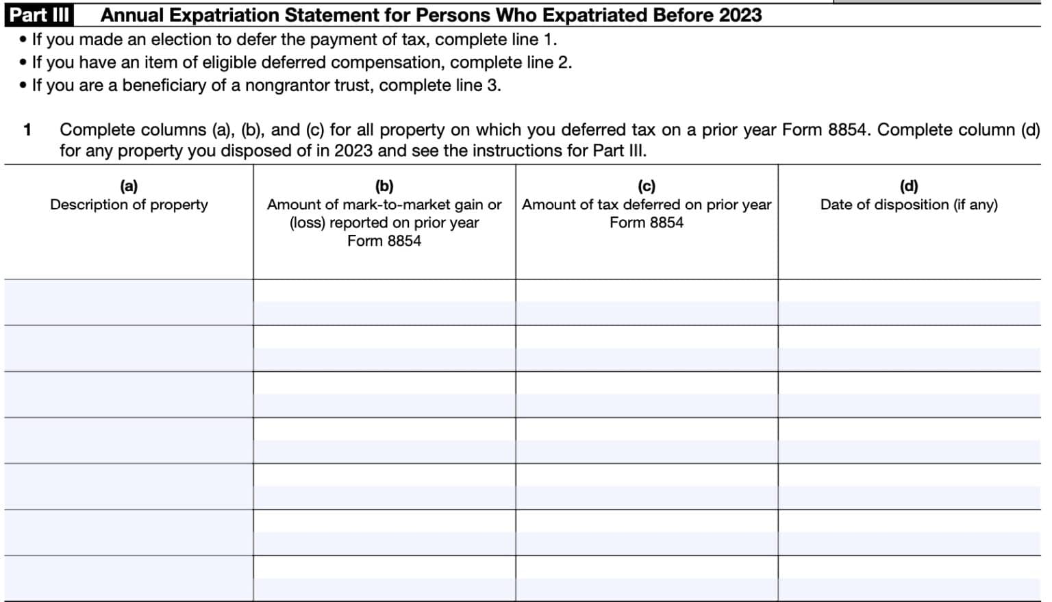 IRS Form 8854 Instructions