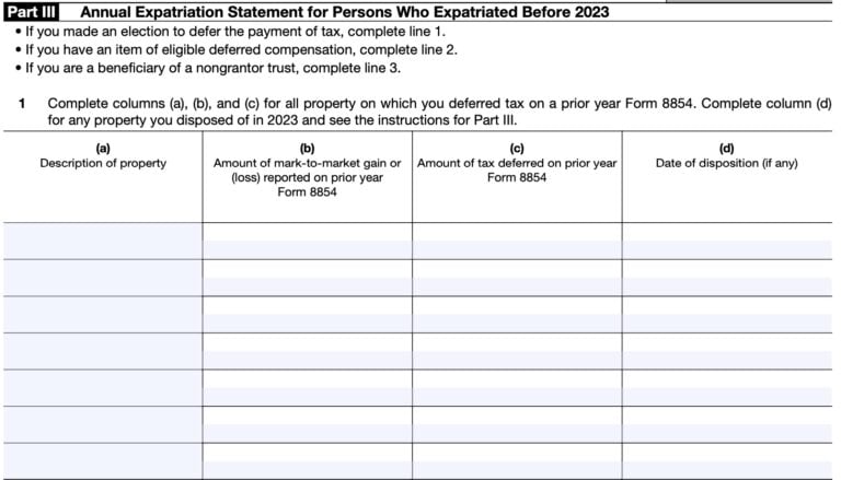 IRS Form 8854 Instructions